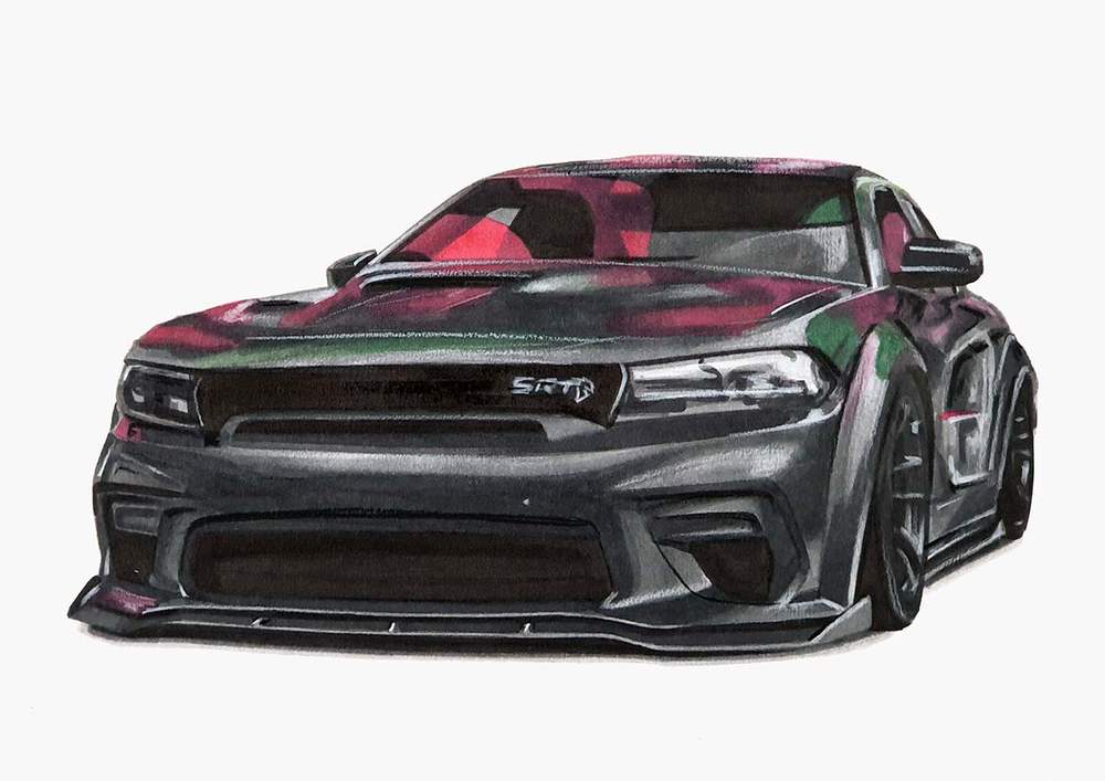 How To Draw A Dodge Charger SRT Hellcat - Realistic Step By Step Drawing Tutorial